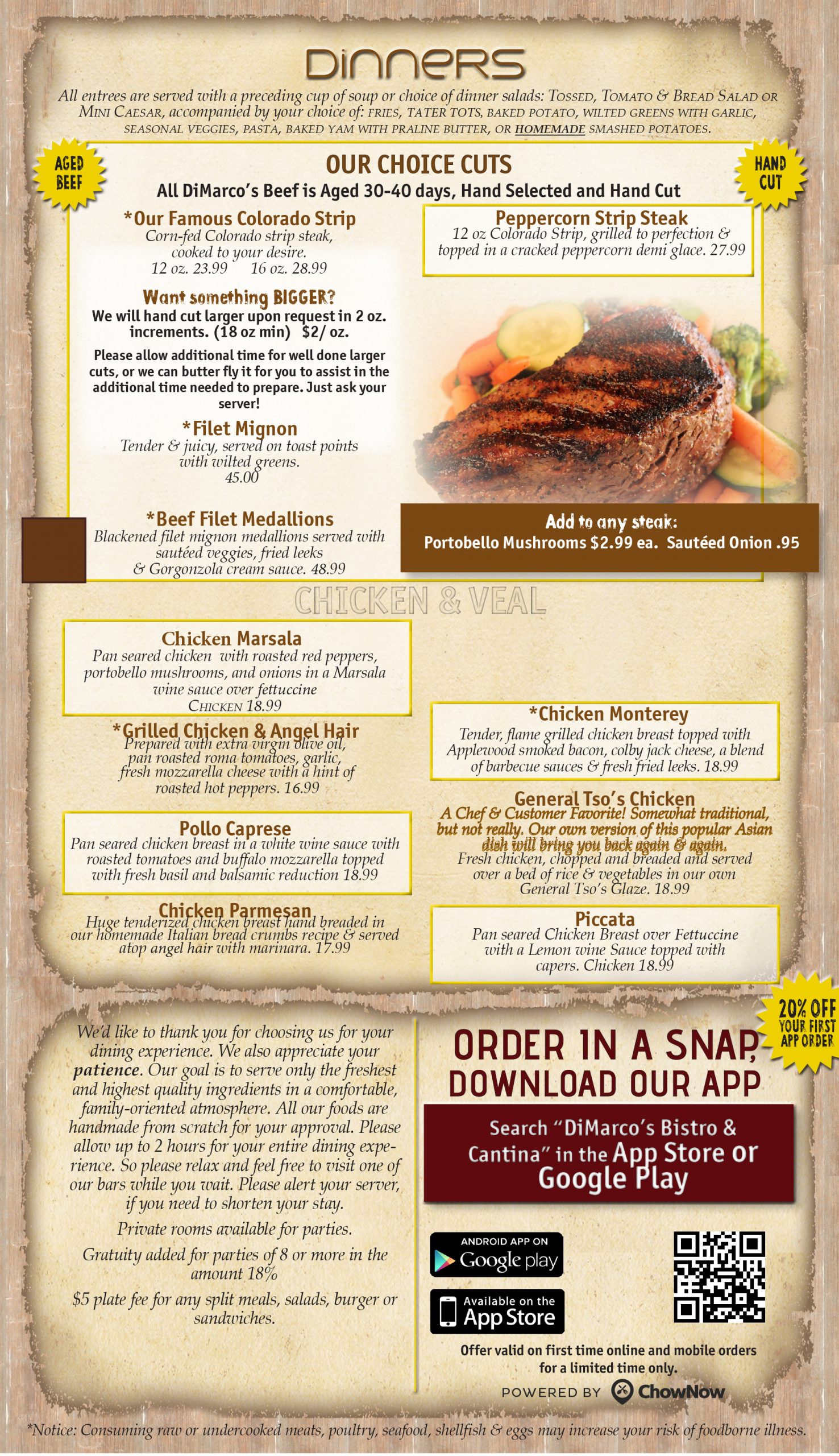 Menu - DiMarco's Bistro And Cantina - Call To Order (724) 438-1611!