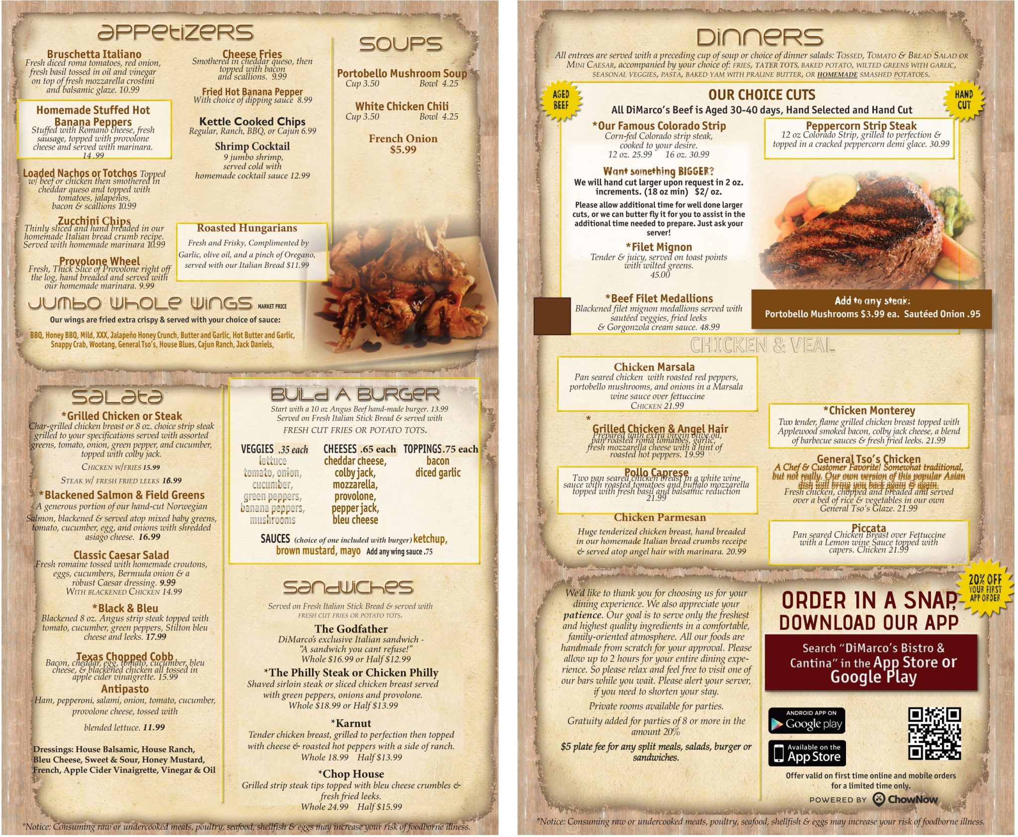 Menu - DiMarco's Bistro And Cantina - Call To Order (724) 438-1611!