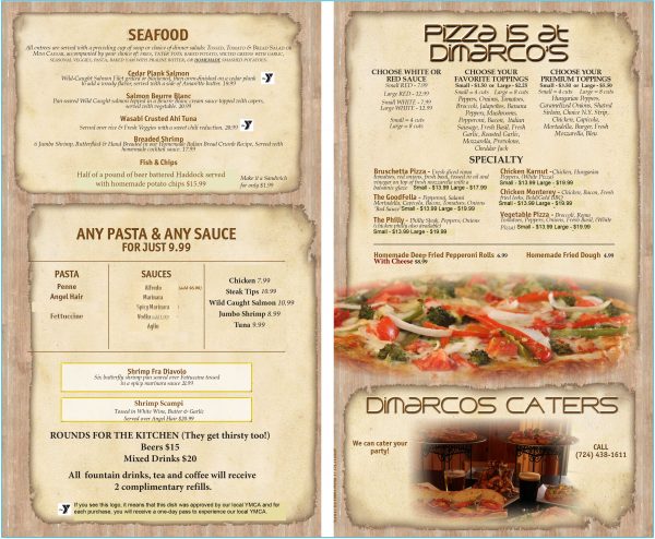 Menu - DiMarco's Bistro And Cantina - Call To Order (724) 438-1611!
