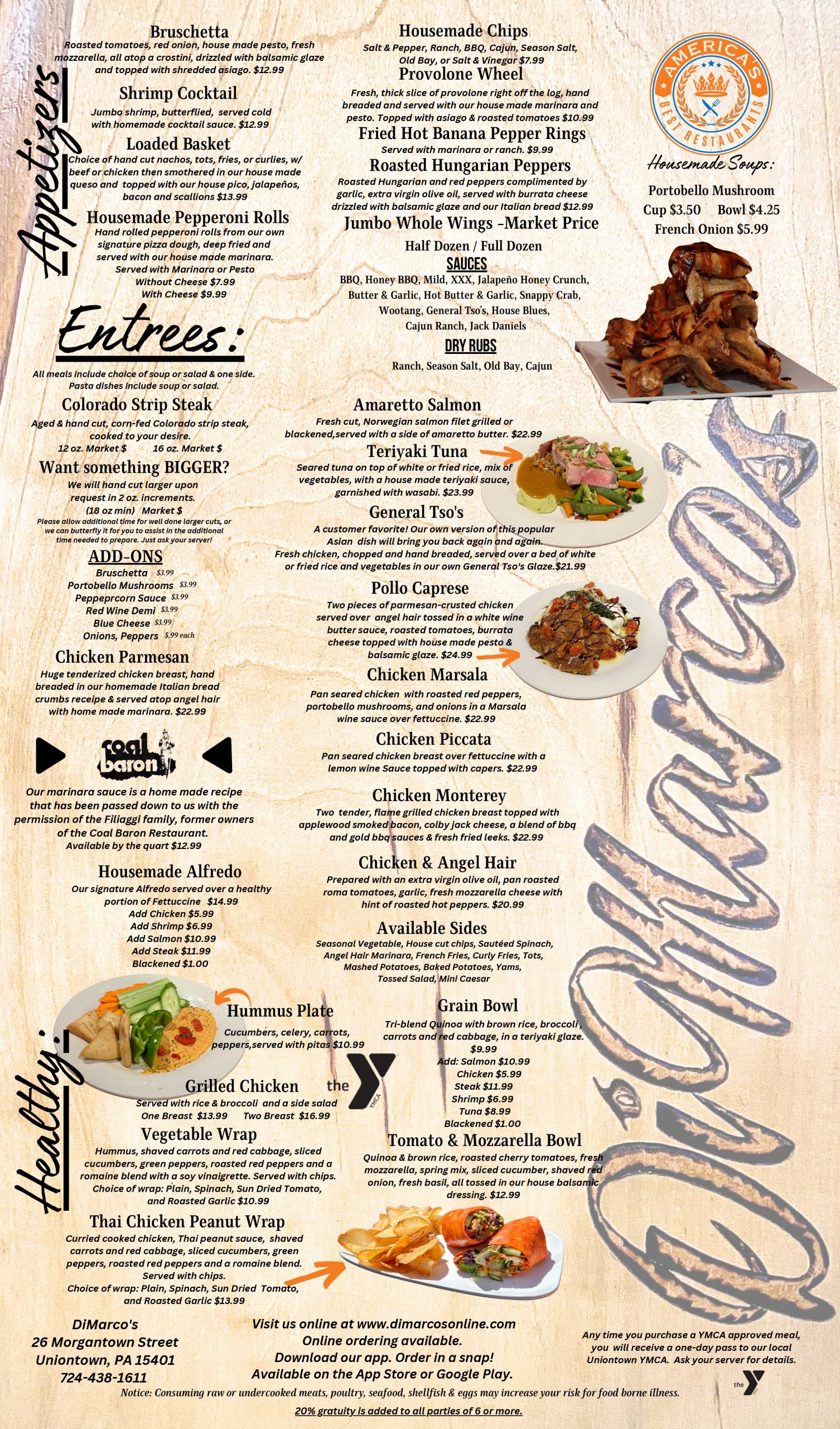Menu - DiMarco's Bistro And Cantina - Call To Order (724) 438-1611!